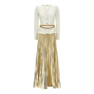 Self Portrait Robe longue pliss&eacute;e - Femme - Robes - Jaune - Taille: 38 FR