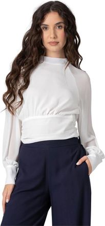 Kocca Femme, Blouses et Chemises, Blanc, Taille: 44 FR Blouse &agrave; Manches Longues et Effet de Ceinture