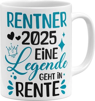 OM3 Rentner Tasse mit Spruch - Rente 2025 - Abschiedsgeschenk Ruhestand II | Keramik Becher | 11oz 325ml | Beidseitig Bedruckt | Weiss