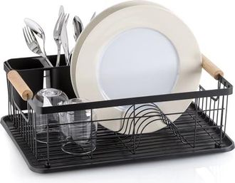KELA Geschirrabtropfgestell RICA, Metall Abtropfgitter f&uuml;r 9 Teller, 3 Gl&auml;ser, 2 Besteckhalter aus Kunststoff, schwarz