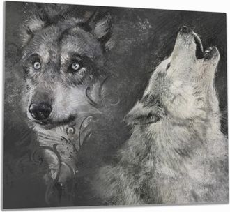 Wallario Herdabdeckplatte/Spritzschutz aus Glas, 1-teilig, 60x52cm mit 13mm hohen F&uuml;&szlig;en, f&uuml;r Ceran- und Induktionsherde, Zeichnung von W&ouml;lfen