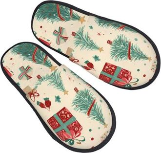 Generic Pantoufles Boîte de Noël Sapin de Noël Confortable Chaussons dintérieur Antidérapant Unisex Maison Pantoufles Maison Extérieur L