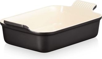 LE CREUSET Le Creuset Rechteckige Auflaufform Tradition aus Steinzeug, 26 cm, 2.4 Liter, Schwarz matt, 71102260000001