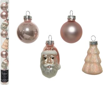 Kaemingk Weihnachtskugeln Glas 3cm x 9 Stück Figuren Mix Christbaumschmuck Set rosa Hellrosa zartrosa