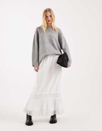 Miss Selfridge Jupe en popeline de coton avec empi&egrave;cements en dentelle-Blanc