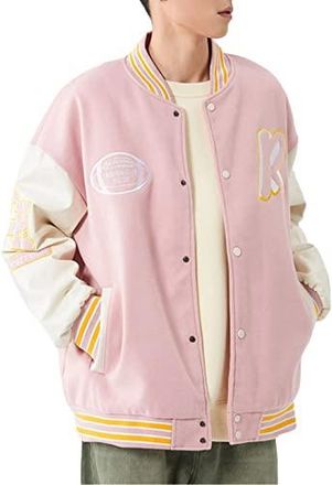 ORANDESIGNE Veste de Baseball en Daim Homme Baseball Blouson Bombardier Oversize College Jacket Femme Brodé Varsity Jacket Couple Unisexe Hip Hop Vintage Mode Spo