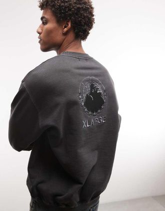 XLARGE Gorillas Nation - Sweat-shirt ras de cou avec broderie au dos - Noir d&eacute;lav&eacute;
