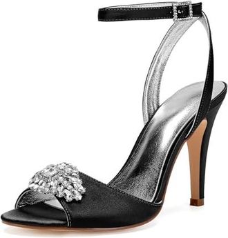 Generic Chaussures De Mariage Femme Talon Aiguille Mariée Bride Haut Chaussure Bout Ouvert Mariage Chic Heel Sandales 10.5Cm,Noir,40 EU