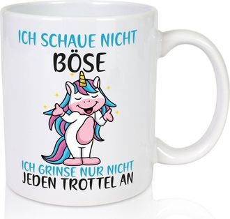 Generic Ich schaue nicht Böse | Einhorn | Trottel | Grinsen - Tasse Weiss - Kaffeetasse/Geschenk/Familie