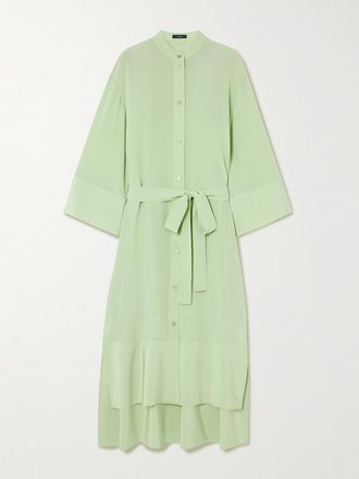 Joseph Darious Midikleid Aus Seiden-crêpe Mit Falten Und Bindegürtel - Grün