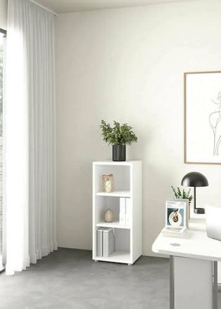 Dmora B&uuml;cherregal Theophane, B&uuml;roregal, Mobiler Buchhalter, B&uuml;cherbrett, 47x40 h113 cm, Wei&szlig;