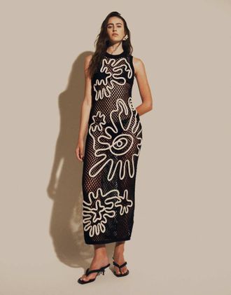 Asos Robe longue &agrave; motif cornelli ajour&eacute; avec superposition blanche - Noir