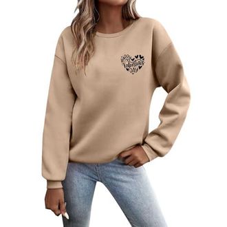 Generic Sweat &agrave; capuche &agrave; col rond imprim&eacute; tendance pour la Saint-Valentin 2026, kaki, XXL