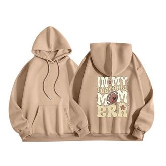 Generic 2026 Printemps Femmes Casual L&eacute;ger Sweat &agrave; Capuche Sweatshirts &agrave; Manches Longues Lettre Imprim&eacute; Graphique Pullover Football Blouse, kaki, XXL