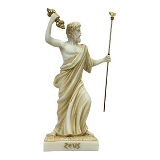 Generic Zeus Statue K&ouml;nig der G&ouml;tter mit Thunderbolt, 20,1 cm, griechische Mythologie, gegossene Alabaster-Skulptur, Patina-Farbe, handgefertigt in Griechenla