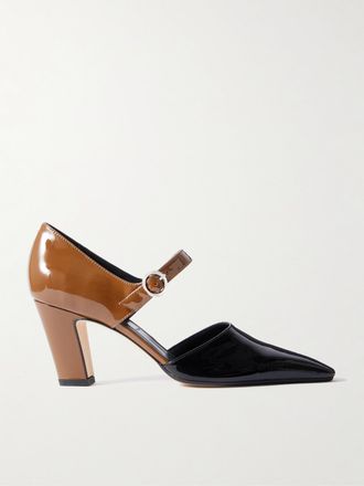 Aeyde Escarpins Babies En Cuir Verni Bicolore Isidora - Noir