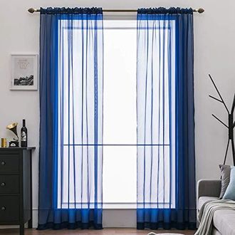 Miulee 2 Panneaux Couleur Pure Rideaux No&euml;l De Fen&ecirc;tre Transparents Lisse &Eacute;l&eacute;gant Panneaux Voile De Fen&ecirc;tre/Rideaux/Traitement pour Chambre Salon Tige de Poc