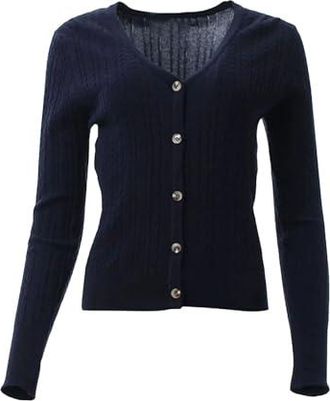 Generic Cardigan cor&eacute;en en tricot &agrave; col en V pour femme - D&eacute;contract&eacute; - Cardigans basiques - Printemps - Manteaux vintage, bleu marine, Taille 3XL