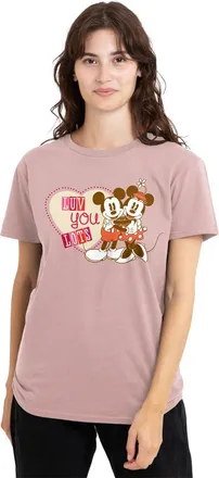 Mickey Mouse Damen and Minnie Vintage Valentines Day Luv You Lots Ladies Shirt, Pink, Rosa, M EU