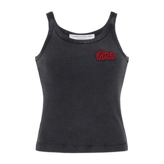 Alessandra Rich Graues &auml;rmelloses Top mit Applikationslogo - - Tops - Damen - Grau - L