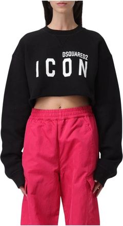 Dsquared2 Femme, Sweatshirts et sweats à capuche, Noir, Taille: 44 FR SweaT-shirt Court Moderne avec Logo