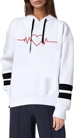 Generic Sweat-shirt Femme Hiver Femmes Casual Mode Sweat &agrave; Capuche avec Imprim&eacute; Coeur de la Saint-Valentin Sweat &agrave; Manches Longues Pull Doux pour Loisirs Noir