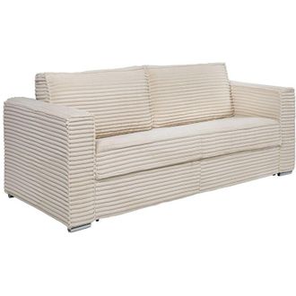 Vente-Unique Vente-unique - Canap&eacute; 4 places convertible express en velours c&ocirc;tel&eacute; grosses c&ocirc;tes beige - Couchage 160 cm - Matelas 22 cm avec m&eacute;moire de forme
