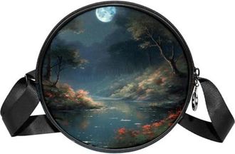 Generic Petit sac &agrave; bandouli&egrave;re Circle Beauty pour femme, petit sac &agrave; bandouli&egrave;re avec fermeture &eacute;clair, bretelles r&eacute;glables, sac &agrave; main rond d&eacute;contract&eacute; pour