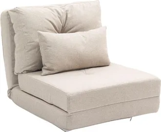 HOMCOM Chauffeuse canap&eacute;-lit convertible fauteuil 1 place avec 1 coussin avec dossier r&eacute;glable, beige-Beige