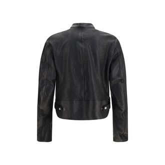 Gucci Mens Black Buffalo Leather Bomber Clothing
