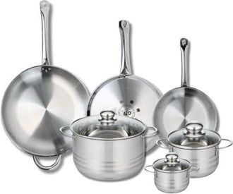 Fackelmann ELO 9886450 Batterie de cuisine 6 pi&egrave;ces, Ensemble de 3 Po&ecirc;les de cuisson 24, 28 et 32 cm et 3 faitouts 12, 16 et 24 cm Elo Profi Brillant, inox, indu