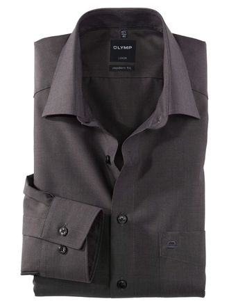 Olymp Modern Fit Luxor Herren Langarm Businesshemd | Chambray Anthrazit | New Kent Kragen Gr. 45