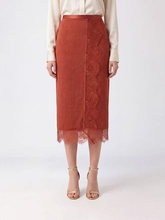 Twinset Midi-Bleistiftrock aus Viskose mit hoher Taille und Spitzeneins&auml;tzen
