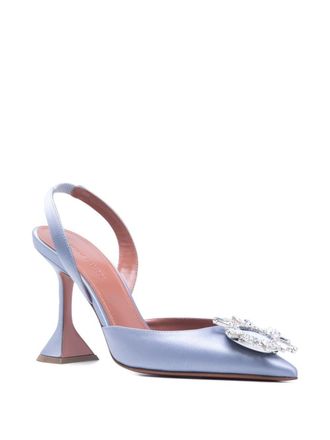 Amina Muaddi Womens D&eacute;collet&eacute; Begum Sling 95 Grey Pumps High Heel Shoes