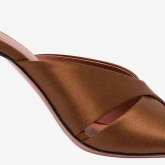 Amina Muaddi Womens Satin Sandals Salma Brown Silk