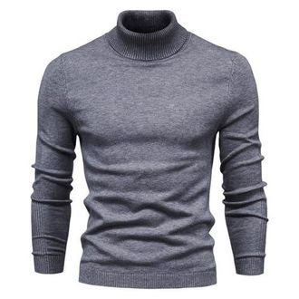 Generic Chemises à col roulé et manches longues côtelées pour homme - Tricot décontracté - Coupe ajustée - T-shirt basique thermique, gris foncé, 4XL