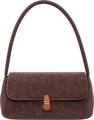 Generic Sac à main rétro en cuir synthétique de couleur unie à rabat élégant de grande capacité, sac à main tendance, sac à main shopping, travail, rendez-vou