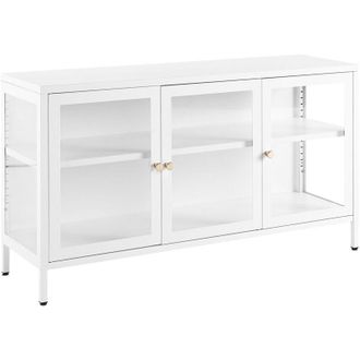 Beliani Sideboard mit Glast&uuml;ren NEWPORT Metall 115 cm Wei&szlig;