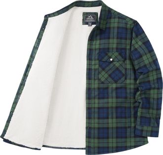 KEFITEVD Holzf&auml;ller Jacke Gef&uuml;ttert Thermohemd Herren Kariertes Hemd Arbeitsjacke Herren Winter Fleecejacke Gr&uuml;n 2XL