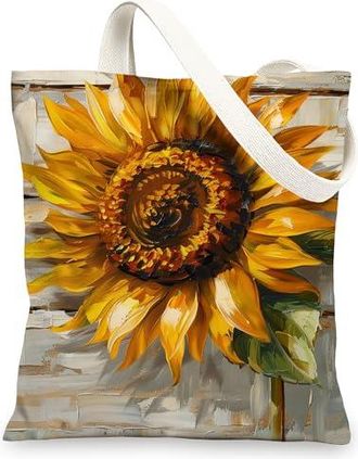 Generic Sacs fourre-tout en toile de tournesol réutilisables, à imprimé floral, sacs dépicerie vintage, légers et lavables à bandoulière pour les voyages, jau