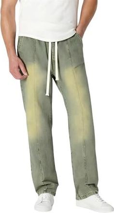 Generic Pantalon de jogging en jean noir pour homme avec coutures contrastées, coupe régulière confortable et taille élastique pour un look décontracté et déc