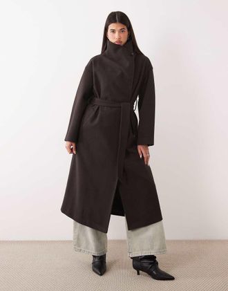Gina Tricot Gina Tricot manteau mi-long &agrave; col montant en laine marron