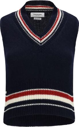 Thom Browne Hector Gestreifte V-Ausschnitt Weste - - Tops - Damen - Blau - M