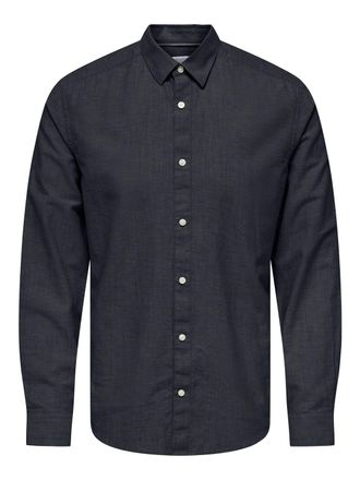 Only & Sons Langarmhemd ONLY & SONS ONSCANTLEY LIFE LS SOLID LINEN SHIR OTL, Herren, Gr. XL, N-Gr, schwarz navy, Web, Obermaterial: 95% Baumwolle, 5% Leinen, unif