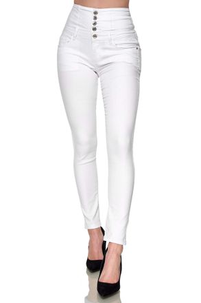 Elara Damen Jeans Stretch Skinny High Waist Chunkyrayan EL60-9 Weiss-46 (3XL)