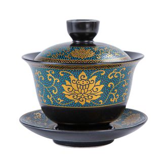 Cabilock Traditionelles Chinesisches Tee-Set Aus Porzellan Mit Deckel 10 Cm Tasse F&uuml;r Gongfu Tee Ideal F&uuml;r Gr&uuml;nen Und Schwarzen Perfekt F&uuml;r Zuhause Und B&uuml;ro