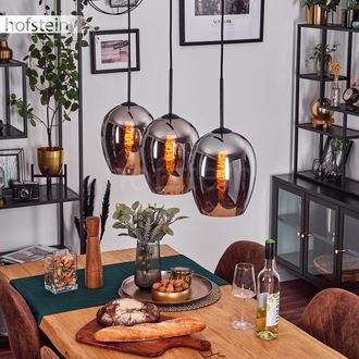 HOFSTEIN Pendelleuchte Vevino, Pendellampe aus Metall/Glas in Schwarz/Chromfarben, Leuchte im modernen Retro/Vintage-Design mit Schirmen aus Glas (&Oslash; 20 cm), H&ouml;