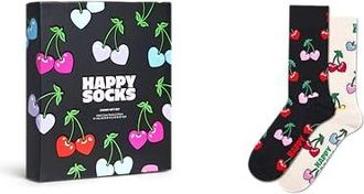 Happy Socks Chaussettes avec motifs de nourriture pour homme et femme - Chaussettes color&eacute;es en coton - Taille 36-40 et 41-46, cerise, 41-46