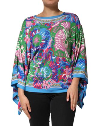 Dolce & Gabbana Womens Multicolor Floral Printed Tunic Blouse Top Silk