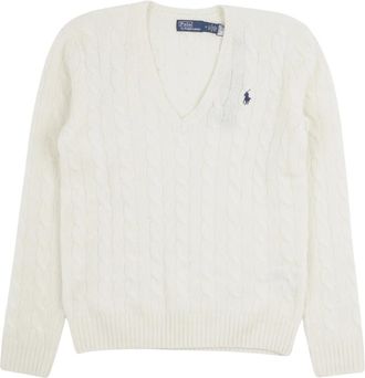 Polo Ralph Lauren Femme, Pulls, Blanc, Taille: 42 FR Pull &agrave; Col en V en Tricot C&acirc;bl&eacute;